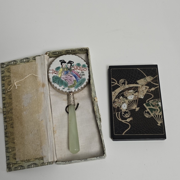 Accessories | Vintage Chinese Hand Mirror W Jade Handle Japanese ...